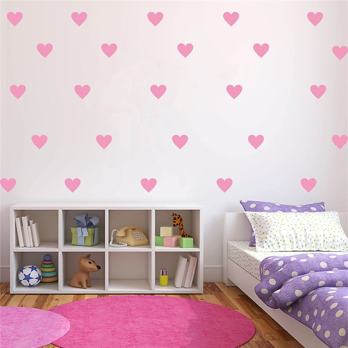 Set of 96 Pieces 2" Heart Wall Decor Sticker DIY Children's Wall Decor Decals Removable Vinyl Kids Room Baby Boys Grils Bedroom Wall Sticker (Soft Pink)