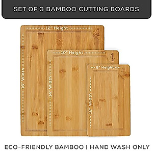 JoyJolt Bamboo Cutting Board Set, Wooden Cutting Boards for Kitchen. Large and Small Wooden Cutting Board Set; Serving Cheese Board, Bread Board or Chopping Board Set. Non Slip Wood Cutting Board Set