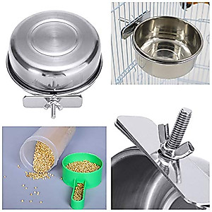4 Pack Bird Parrot Food and Water Dish; 2 Stainless Steel Bird Parrot Food Feeding Cups and 2 Plastic Birds Water Feeder Water Dispenser Bottle for Chinchilla, Ferret, Cockatiel, Conure, Parakeet
