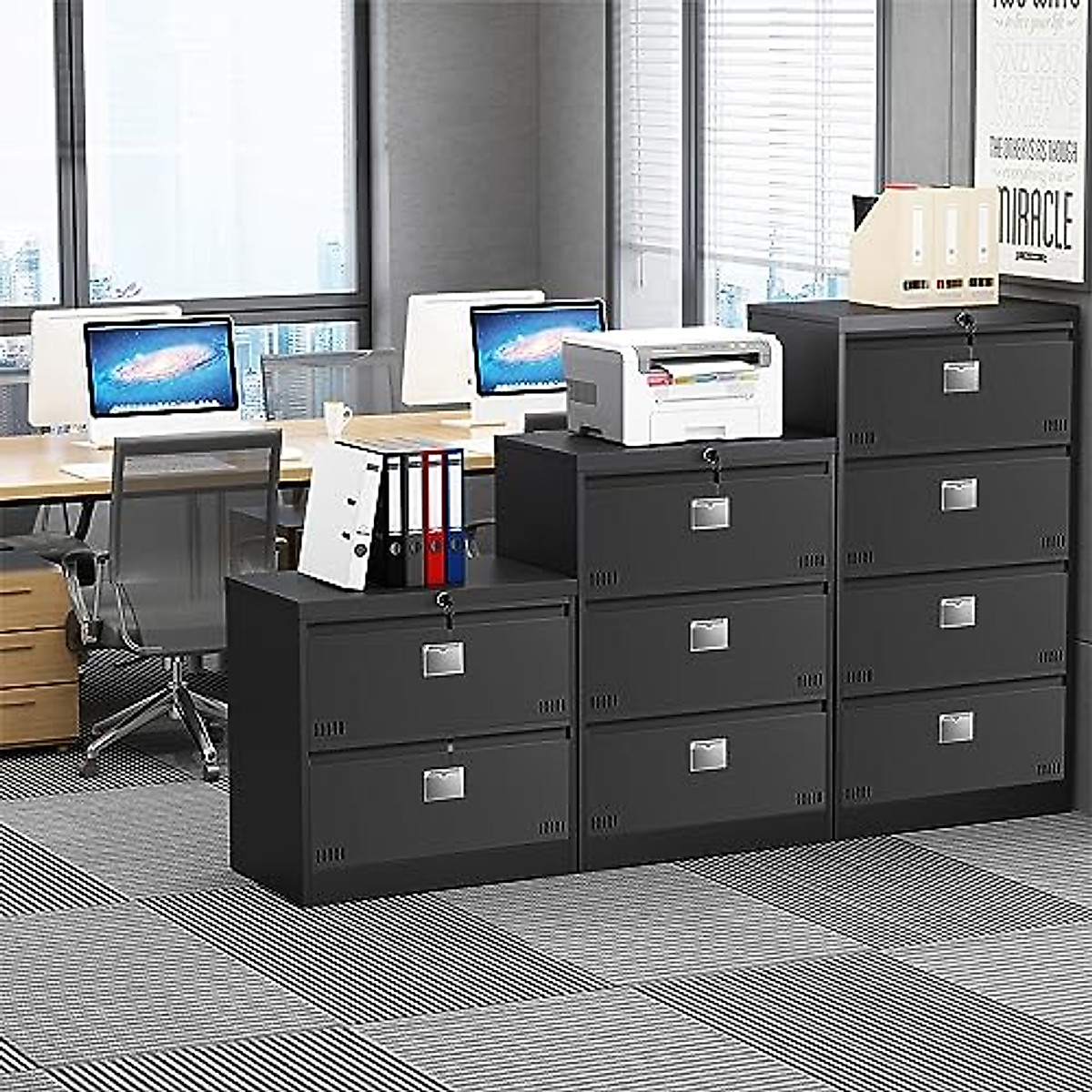 TOPKEY Lateral File Cabinet 4 Drawer Metal Filing Cabinets for Home Office, Black File Storage Cabinet with Lock for Letter/Legal A4 Size, Locking Horizontal Filing Cabinet with Card Slot