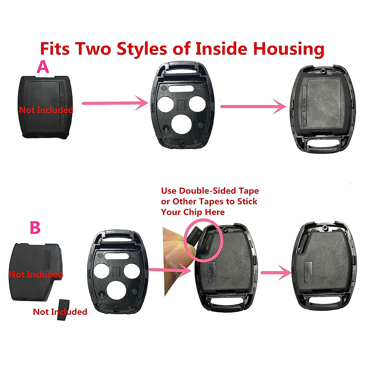 Pack 2 Horande Replacement Key Fob Cover Case fit for Honda 2003-2014 Accord 2005-2006 CR-V Ridgeline 2006-2013 Civic 2009-2015 Pilot Keyless Entry Key Fob Shell 3+1 Buttons