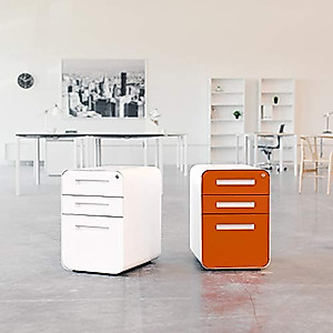 Laura Davidson Furniture Stockpile 3-Drawer Mobile File Cabinet, Commercial-Grade, Pre-Assembled (White/Orange)