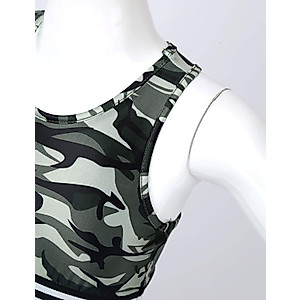 CHICTRY Kids Girls' 2 Piece Athletic Leggings with Tank Crop Tops Outfits sets for Gymnastics Sports Workout Fitness Camouflage Green 10-12 Years