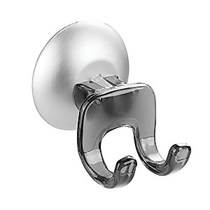 iDesign Metro Plastic Ultra Power Lock Suction Bathroom Shower Hooks for Razor, Loofah, Wash Cloth, 1.88" x 2" x 1.88", Silver