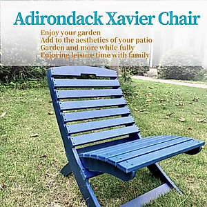 VSMKSJ All-Weather Portable Adirondack Chairs Set of 2,HDPE Plastic Xavier Chair,FirePit Chairs, Navy Blue