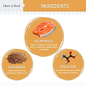 Salmon Oil for Dogs - 60 Soft Chew Omega Treats for Skin and Coat - Fish Oil Blend of Essential Fatty Acids, Omega 3 and 6, Vitamins, Antioxidants and Minerals - Made in USA
