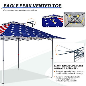 EAGLE PEAK 13x13 Straight Leg Pop Up Canopy Tent Instant Outdoor Canopy Easy Single Person Set-up Folding Shelter w/Auto Extending Eaves 169 Square Feet of Shade (American Flag)