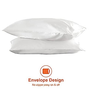 EHEYCIGA Satin Pillowcase for Hair and Skin Silk Pillowcase Set of 2 White Soft Pillow Cases 2 Pack Queen Size 20X30 Inches with Envelope Closure