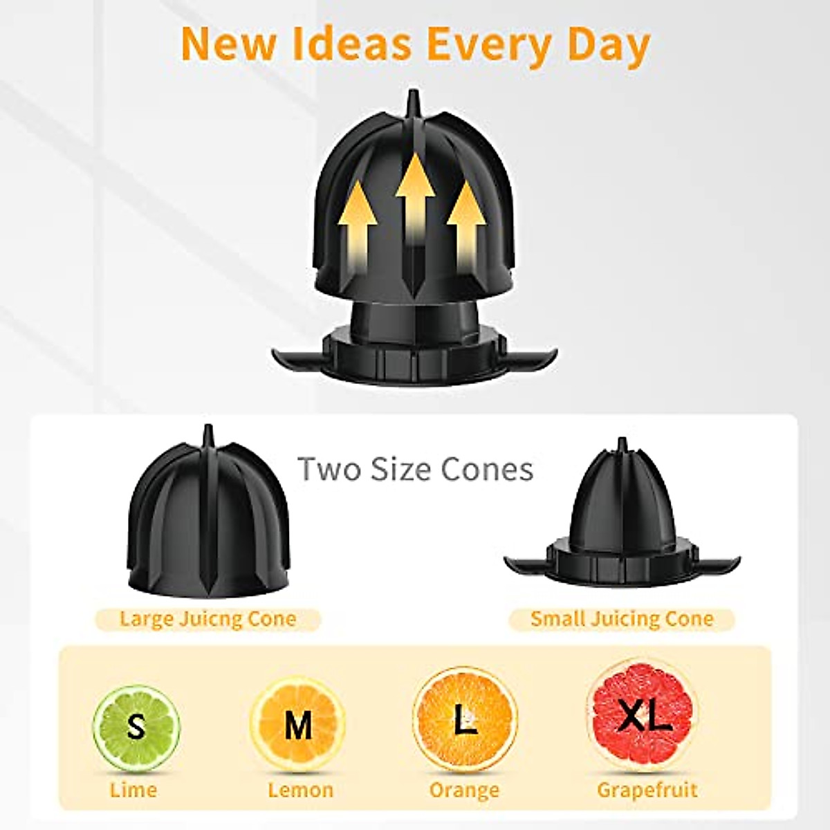 150W Electric Citrus Juicer Squeezer with 2 Cones, Healnitor Stainless Steel Quiet Orange Juice Extractor Machines for Lime Grapefruit Lemon, Detachable Design