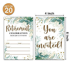 Disfuco Retirement Party Invitations, Eucalyptus Floral Retirement Invitation Cards For Men, Women, Nurse, Teacher, Doctor, Retirement Party Decorations - 20 Invitation With 20 Envelopes (G03)