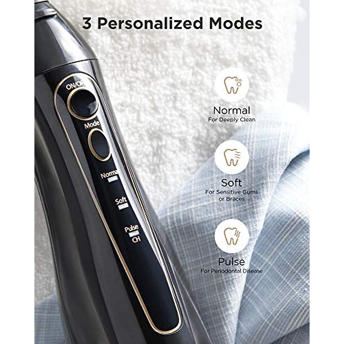 Water Flosser, Cordless Portable Electric Water Flosser for Teeth , 3 Modes and 2 Jet Tips , IPX7 Waterproof, Rechargeable Water Flosser Pick , No Adapter for 21-Days Use , Water Floss (Black)