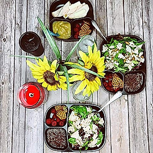 Re Play Set of 3 - Made in the USA Deep Divided Heavy Duty Dining Plates with 3 Compartments for All Ages -  Aqua, Purple, Lime Green (Mermaid)