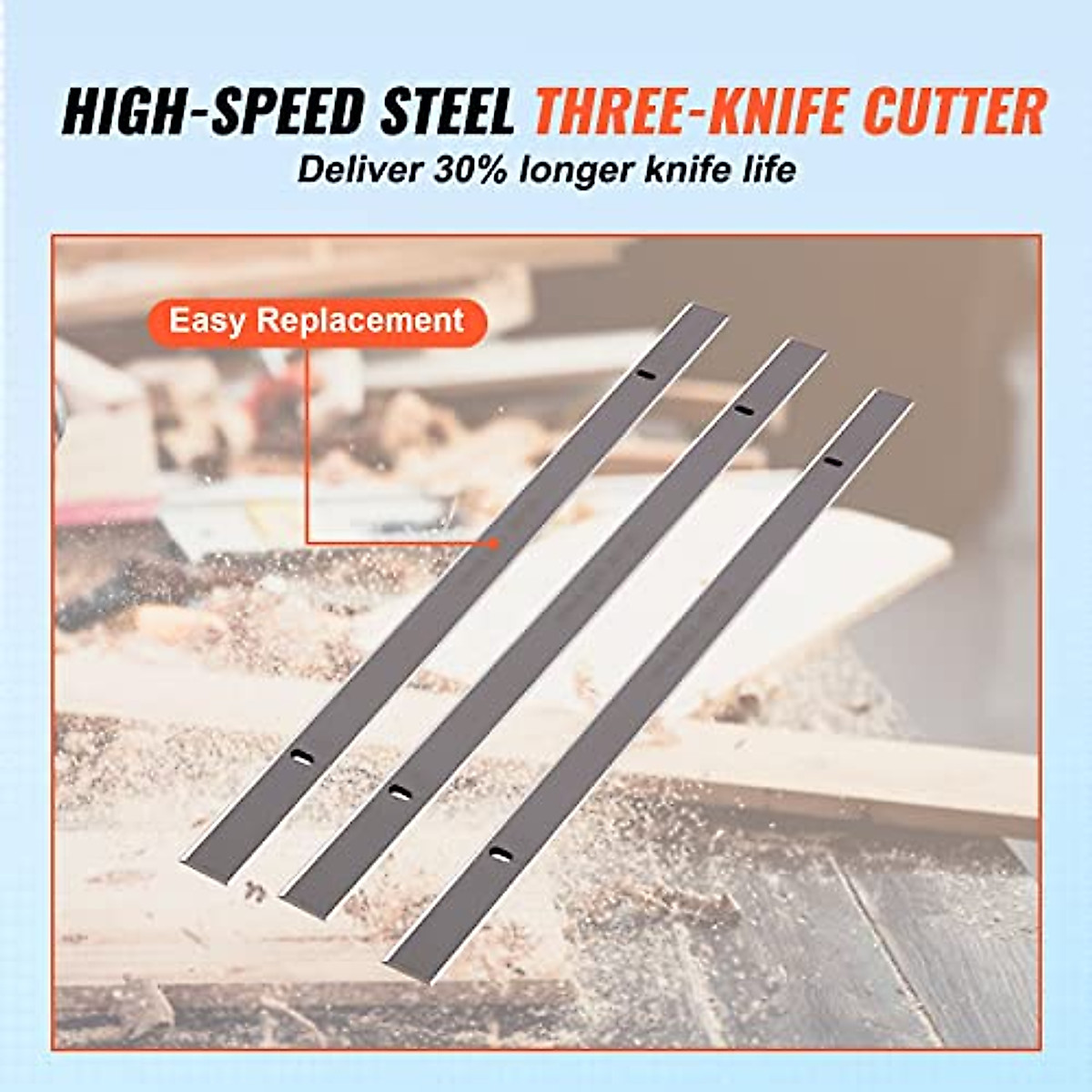 VEVOR Power Benchtop Planers, Three-Blade, Two Speed, 13" Width Worktable Thickness Planer with Extended Infeeding Table, Low Noise for both hard & soft wood material removal