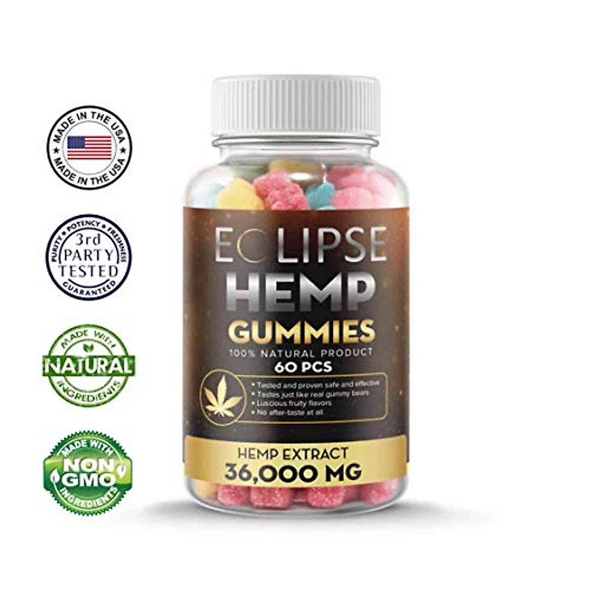 Eclipse Hemp Hemp Gummies - 36,000 MG (60 Count) - 600 MG Per Gummy Bear with Hemp Oil - Made in USA