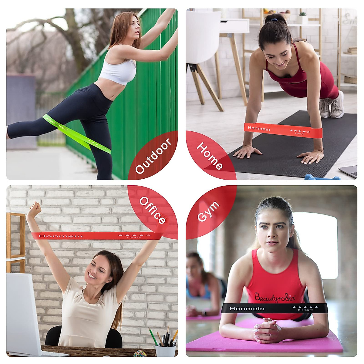 Honmein Resistance Bands for Working Out, Exercise Bands with 5 Resistance Levels Fit for Home Fitness, Strength Training, Natural Latex Resistance Band Include Instruction Guide and Carry Bag.