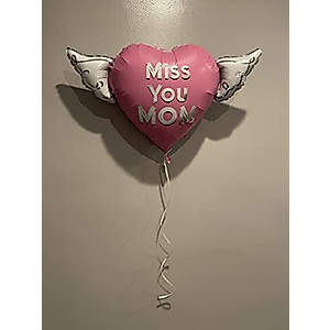 Miss You Mom Heavenly Balloons heart shaped with angel wings (Pink)