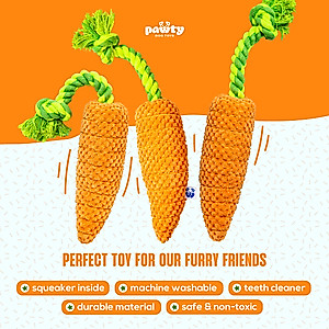 Pawty Dog Toys - Carrot Tug Rope Dog Toy - Squeaky Gift for Puppy Birthday - Cute Toys for Small to Medium Dogs - Durable Toy for Aggressive Chewer - Dog/Puppy Chew Food Shaped Toy - Tug Rope Dog Toy