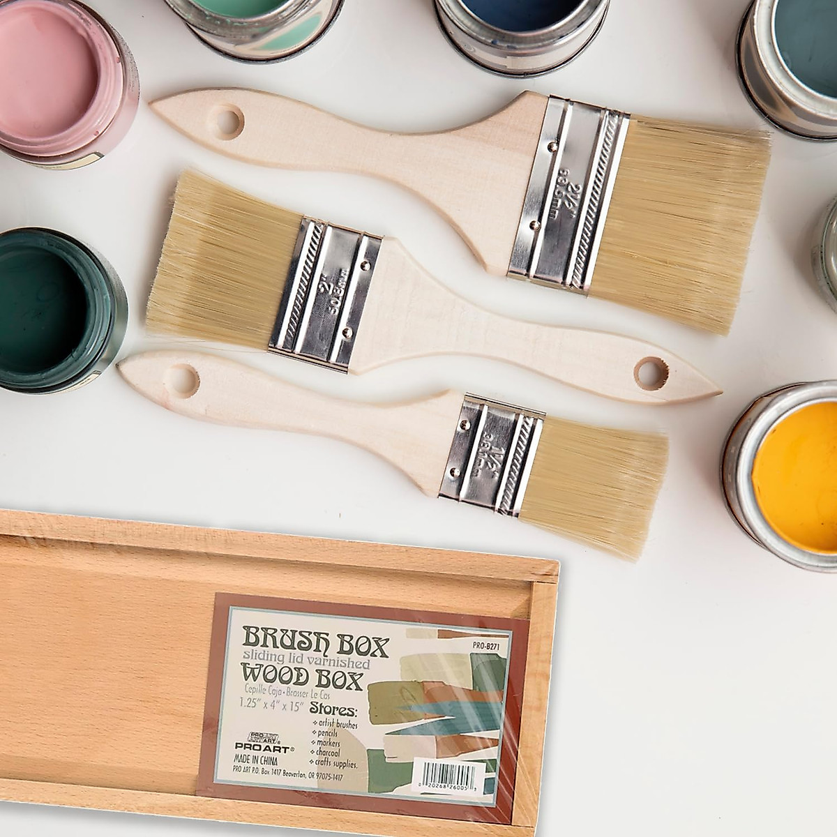 PRO ART Paint Brush Box, 15-inch x 4-inch x 1-1/4-inch, Natural