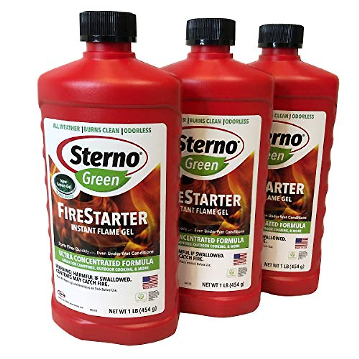 Sterno Fire Starter All-Weather, All Purpose Instant Flame Gel 3-Pack, Ideal for Charcoal, Fire Pits, Campfires, Bio-Mass Stoves