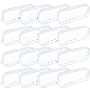 FVIEXE 16PCS Clear Pencil Pouch, Clear PVC Zipper Pencil Case Small Pen Pencil Pouch Case Cosmetic Bag Clear Makeup Bag Travel Bags for Toiletries (White)