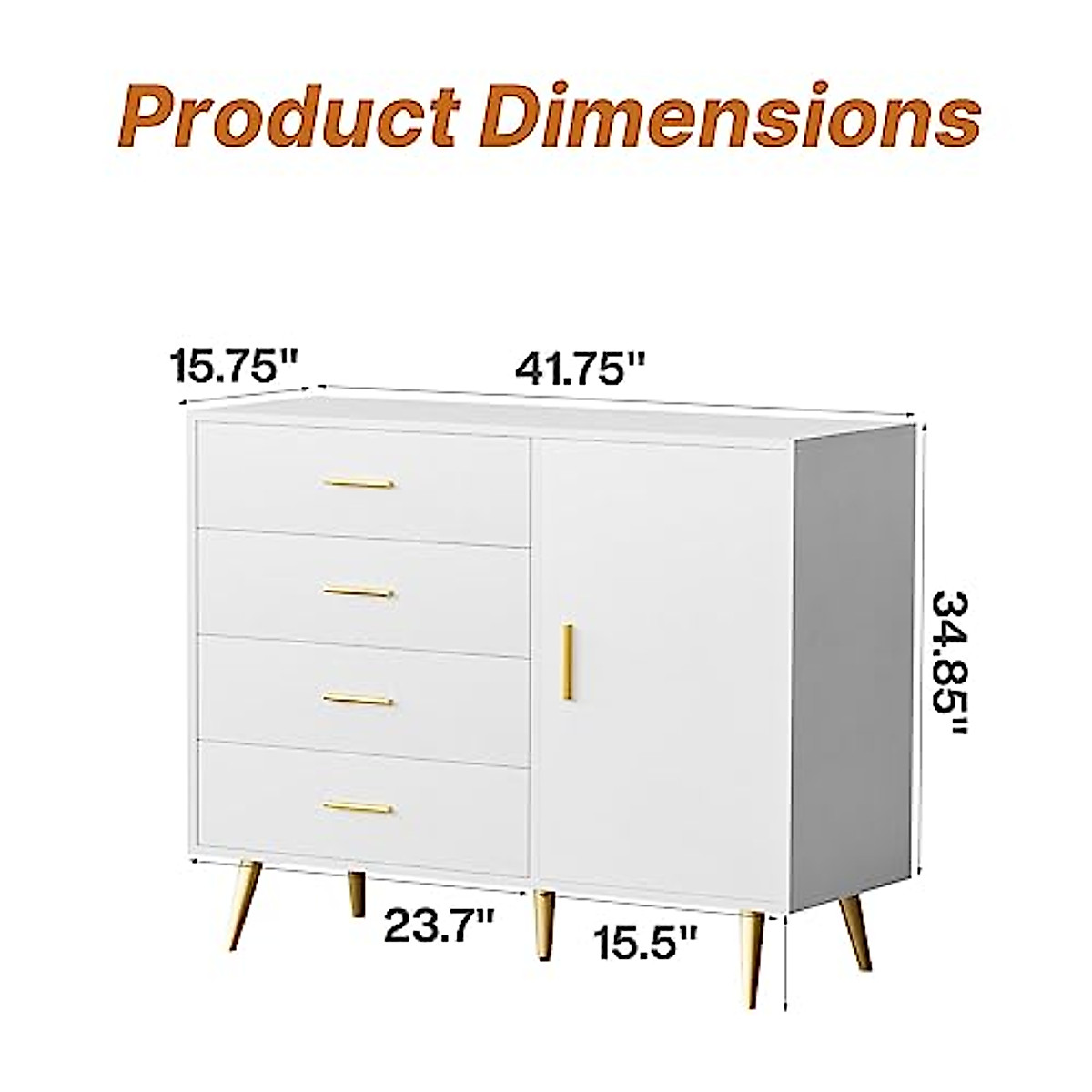 LYNSOM White Storage Cabinet with 4 Drawers, Free Standing Sideboard Cabinet with Door and Shelf, Printer Stand for Home Office, Accent Cabinet for Living Room, Bedroom, Entryway, Hallway