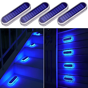 YiLaie Solar Driveway Lights Deck Lights Solar Powered, Outdoor Waterproof LED, Blue Solar Step Lights Wireless, Stick on Lights for Deck Step Dock Driveway (4 Pack)