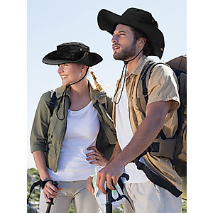 Boao 2 Pieces Sun Hats for Men Women Wide Brim Safari Bucket Hat Boonie Hat UV Protection Fishing Hiking Summer(Black)