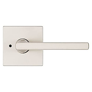 Kwikset Halifax, Door Handle Lever Privacy Door Lock for Bedroom and Bathroom with Microban, Square Rose in Satin Nickel