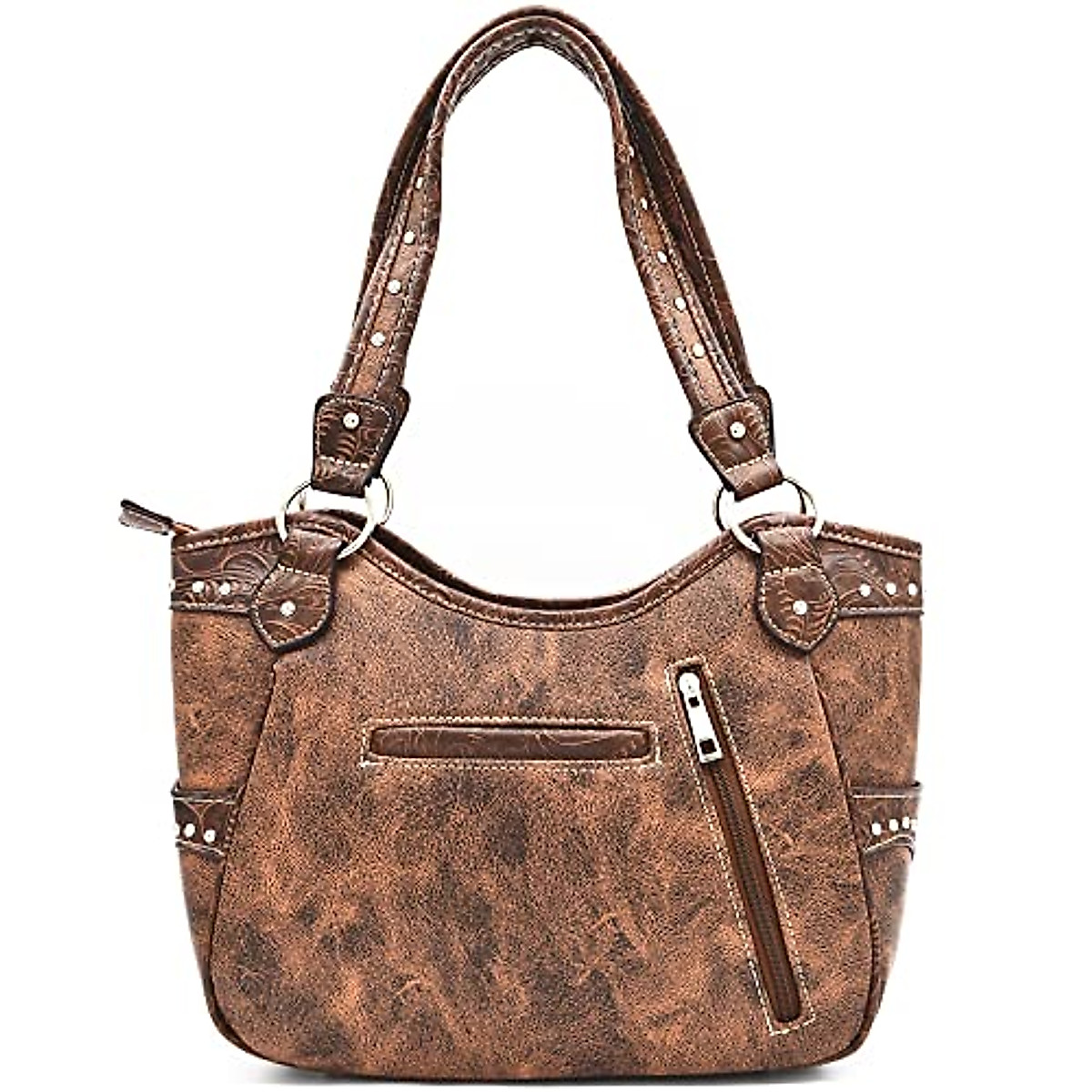 Western Style Rhinestone Cross Tote Concealed Carry Purse Laser Cut Handbag Women Shoulder Bag Wallet Set (#2 Brown)