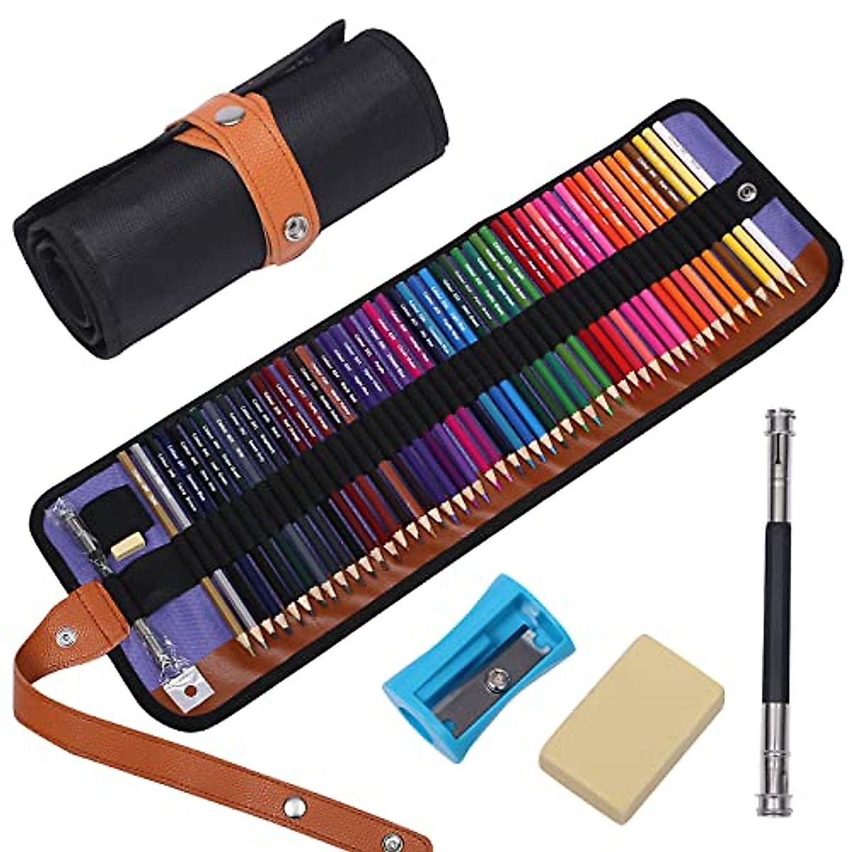VIKAVAS 50 Colored Pencils Set with Roll Up Canvas Case for Adults Kids Coloring, Drawing, Sketching