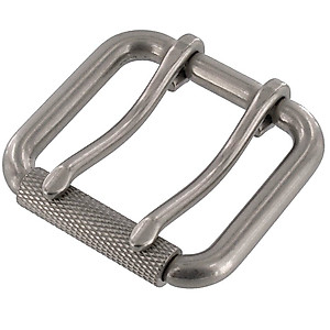 B7357 Nickel Matte, Double Prong Roller Buckle, w/Textured Roller, Solid Brass-LL, Multiple Sizes