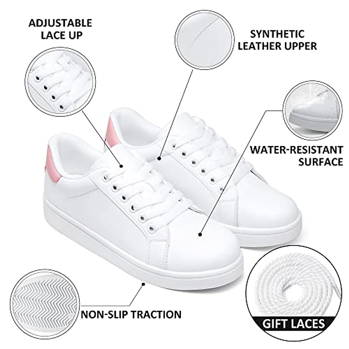 Vepose Women's 8003 Fashion Lace Up Comfortable Casual Tennis Sneakers,White,Size 8M US(CJY8003 White Pink 08)