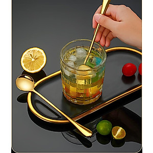 HIDEERPPY Silverware Set, 1/4/6/8/10/12 Pieces Stainless Steel Long Handle Dessert Spoon Creative Stirring Ice Cream Spoon Coffee Spoon Ice Round Spoon, Home Flatware Set(Gold,1 Piece)