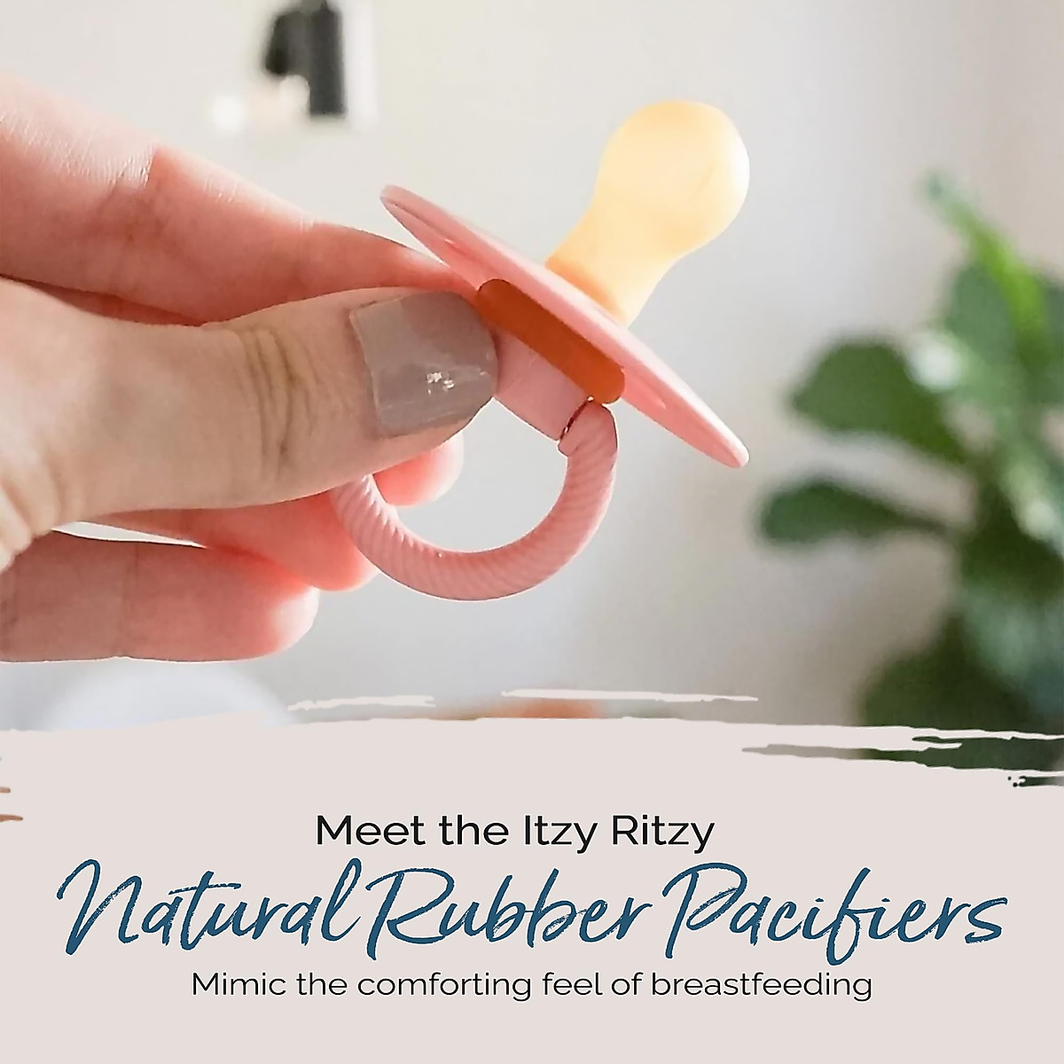 Itzy Ritzy Natural Rubber Pacifiers, Set of 2 – Natural Rubber Newborn Pacifiers with Cherry-Shaped Nipple & Large Air Holes for Added Safety; Set of 2 in Blossom & Rosewood, Ages 0 – 6 Months