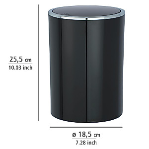 WENKO Inca Trash Can with Lid, Waste Bin with Swing Lid, Small Trash Can, Mini Trash Can, Small Garbage Can, Small Waste Basket, 1.3 Gal, Ø 7.28 x 10.04 in, Black
