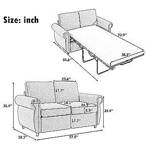 Gagawin Pull Out Sofa Bed, 2-in-1 Convertible Sleeper Sofa with Folding Foam Mattress, Linen Upholstery Sleeper Loveseat Couch with Pull Out Bed for Guest Room Living Room Bedroom (Gray)