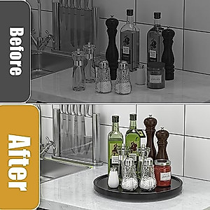 Lazy Susan Organizer for Table Cabinet,13 inch Bamboo Kitchen Countertop Organizer for Salt Olive Oil and Pepper Counter Sink Trays Wooden Turntable for Spice Soap Bottles Dining Room Decor Black