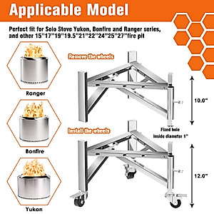 Universal Firepit Stand for 15" 17" 19.5" 22" 25" 27" FirePit, Stainless Steel Camping Fire Pit Stand for Solo Stove Ranger, Bonfire, Yukon, Outdoor Fireplace Accessory for Solo Stove & Other Fire Pit