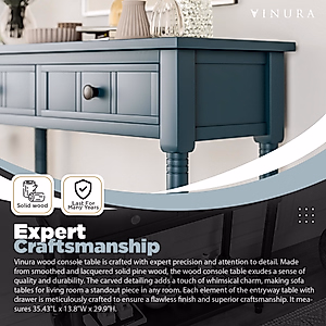 Venera Traditional Console Tables with Storage for Living Room - Solid Pine Wood Navy Blue 35 Inch Narrow Console Table with Storage for Kitchen or Entryway - Retro Hallway Table for Entryway