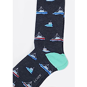 J.Crew Mercantile 1 Pair Men's Novelty Trouser Socks (Heather Navy Fishing Boat) One Size