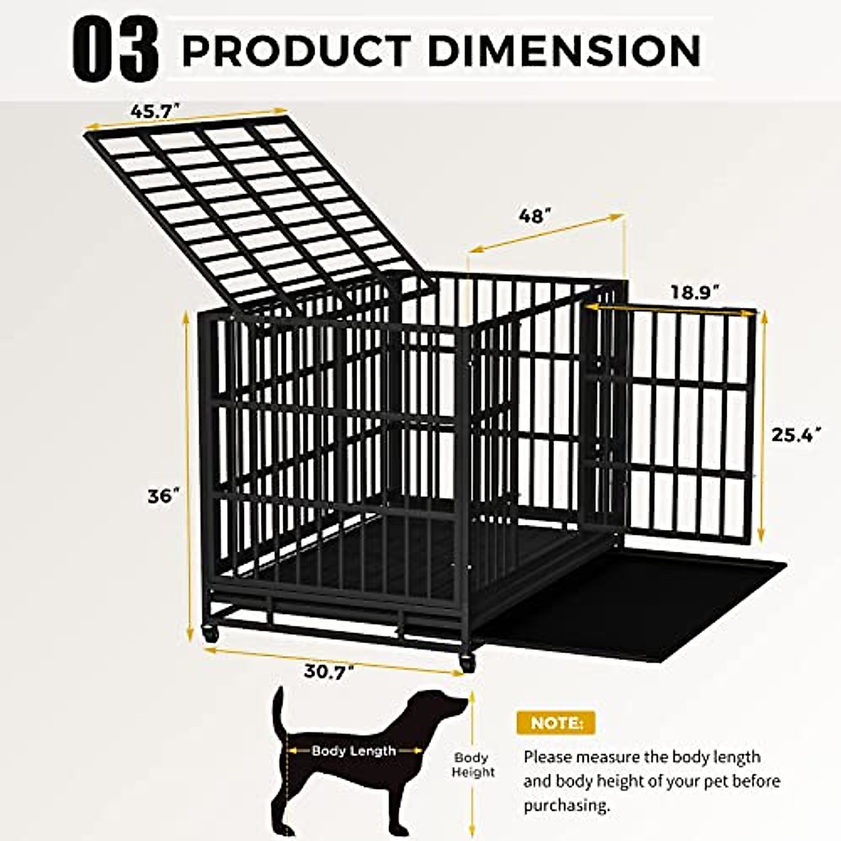 ITORI 48 inch XXL Heavy Duty Indestructible Dog Crate, Dog Cage Kennel Crate and Playpen for Training Large Dog Indoor Outdoor with Double Doors & Locks Design Included Lockable Wheels Removable Tray