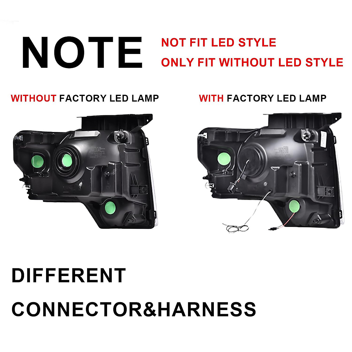 CNNELL Headlights Compatible with 2009 2010 2011 2012 2013 2014 Ford F150 Replacement Headlamps Pair Left+Right Not fit LED style,Only fit w/o LED style(Clear lens Chrome Housing Clear Reflector)