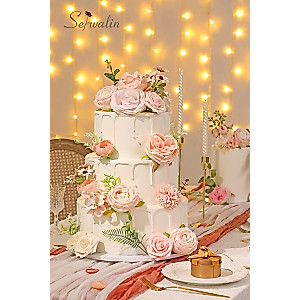 Serwalin Artificial Flowers Pink Wedding Flowers Silk Flowers with Stems Fake Cake Flowers for Wedding Bouquets Centerpieces Spring Decor Baby Shower Decoration