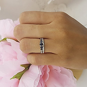 Dazzlingrock Collection 10K Blue Sapphire & White Diamond Women 5 Stone Bridal Engagement Ring Set, White Gold, Size 7