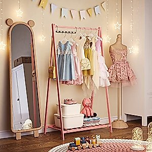 Bestier Pink Clothing Rack, Kids Clothing Rack with Bottom Storage Shelf, Sturdy Steel Dress up Rack for Girls, Kids, Childs, Baby, Toddler (15" D x 25" W x 46" H)