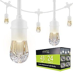 Enbrighten Classic Warm White String Lights, 48ft White Cord, 24 Shatterproof Acrylic Bulbs, Weatherproof, Outdoor String Lights, 35608