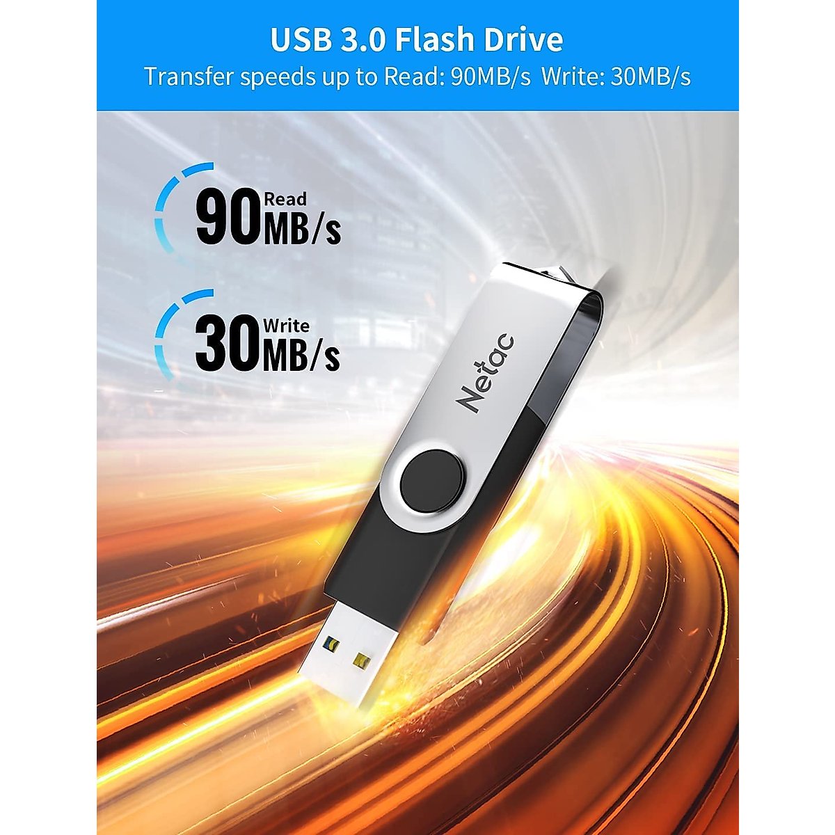 Netac 128GB USB Stick USB 3.0 Flash Drive, Up to 90MB/s, Thumb Drive for Data Storage, Pen Drive with Swivel Design, Memory Stick for External Storage Data/Computer/PC/Laptop/Sound