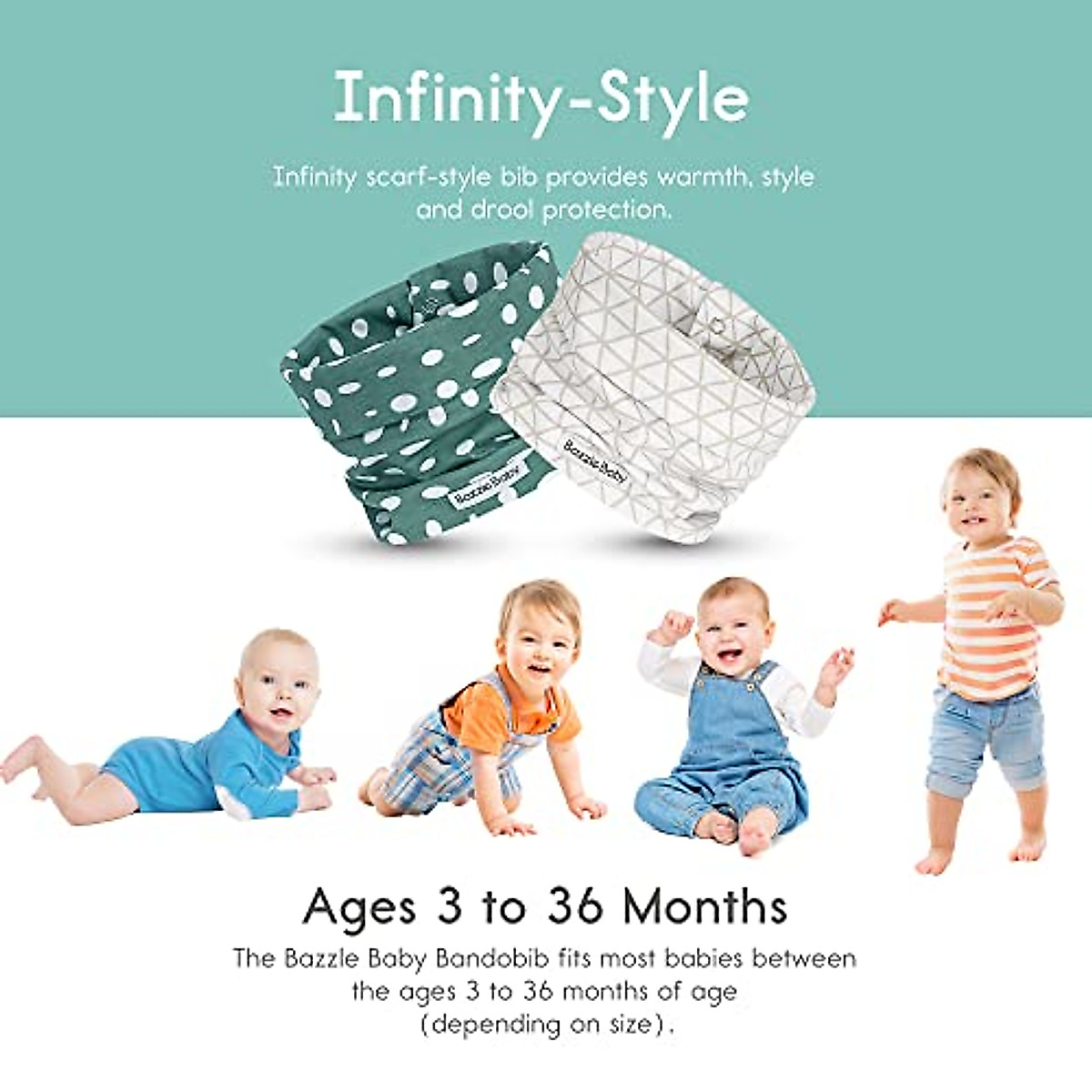 Bazzle Baby Drool Bibs for Baby Girl and Boy, Adjustable, Nickel-Free Snap Closure, Baby Bandana Drool Bib, Versatile Infinity Scarf, 100% Double-Layer Cotton, Toddler Bandana Bib, for 3-36 Months