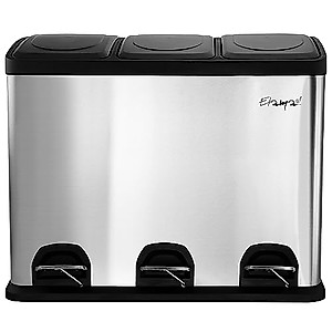 Elama 3 Section 15 Liter/4 Gallon Each Section Trash and Recycling Step Bin