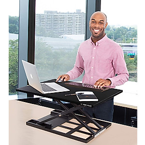 Stand Steady X-Elite Pro, Ergonomic Adjustable Height Standing Desk Converter for Home or Office, Easy Lift Sit to Stand Laptop Desk Riser for Laptop and Computer Monitor (Black, 28in x 20in)